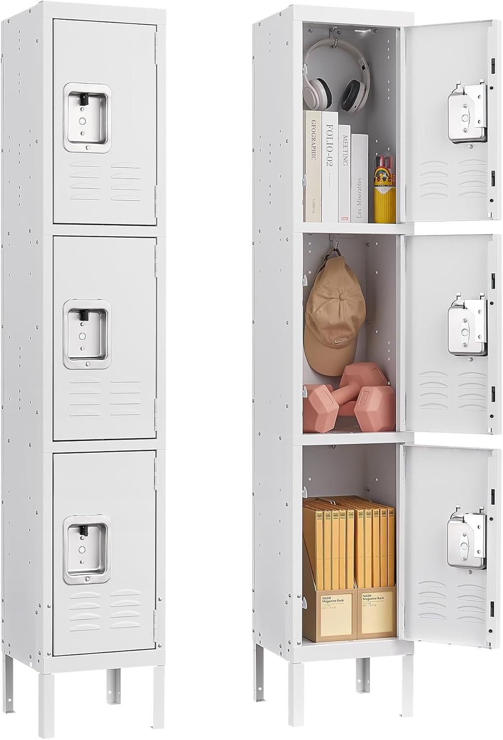 Metal Lockers for Employees, Steel Storage Locker with 3 Doors for Home ...