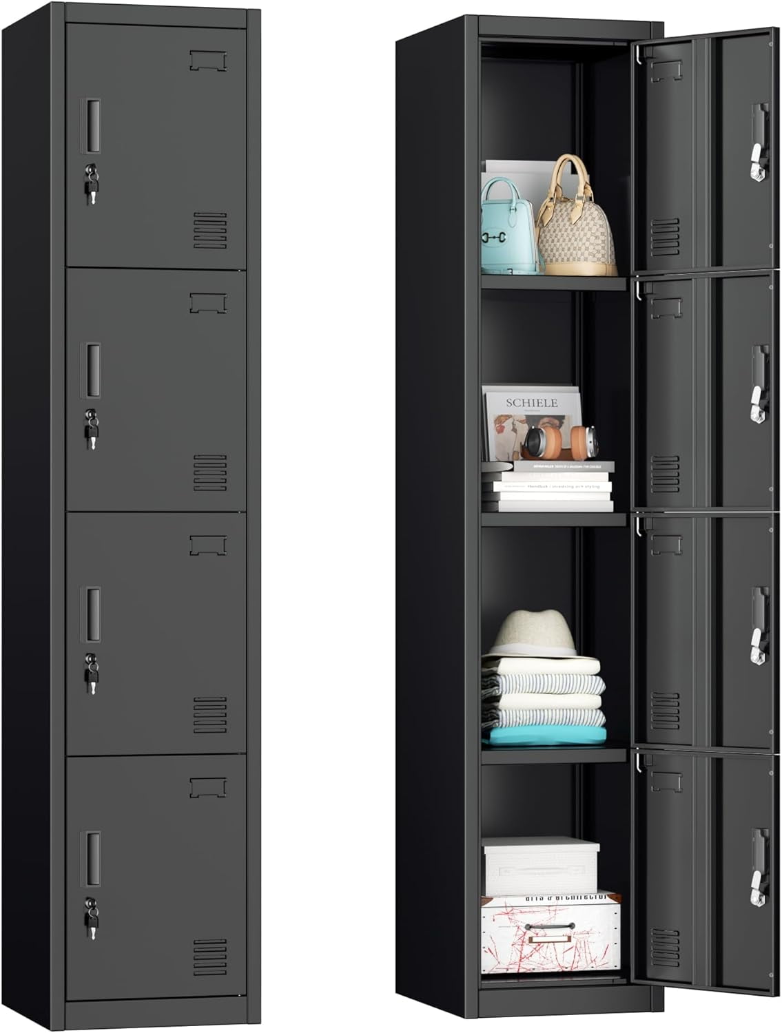 Metal Lockers for Employees, Steel Storage Locker with Shelves, Black ...