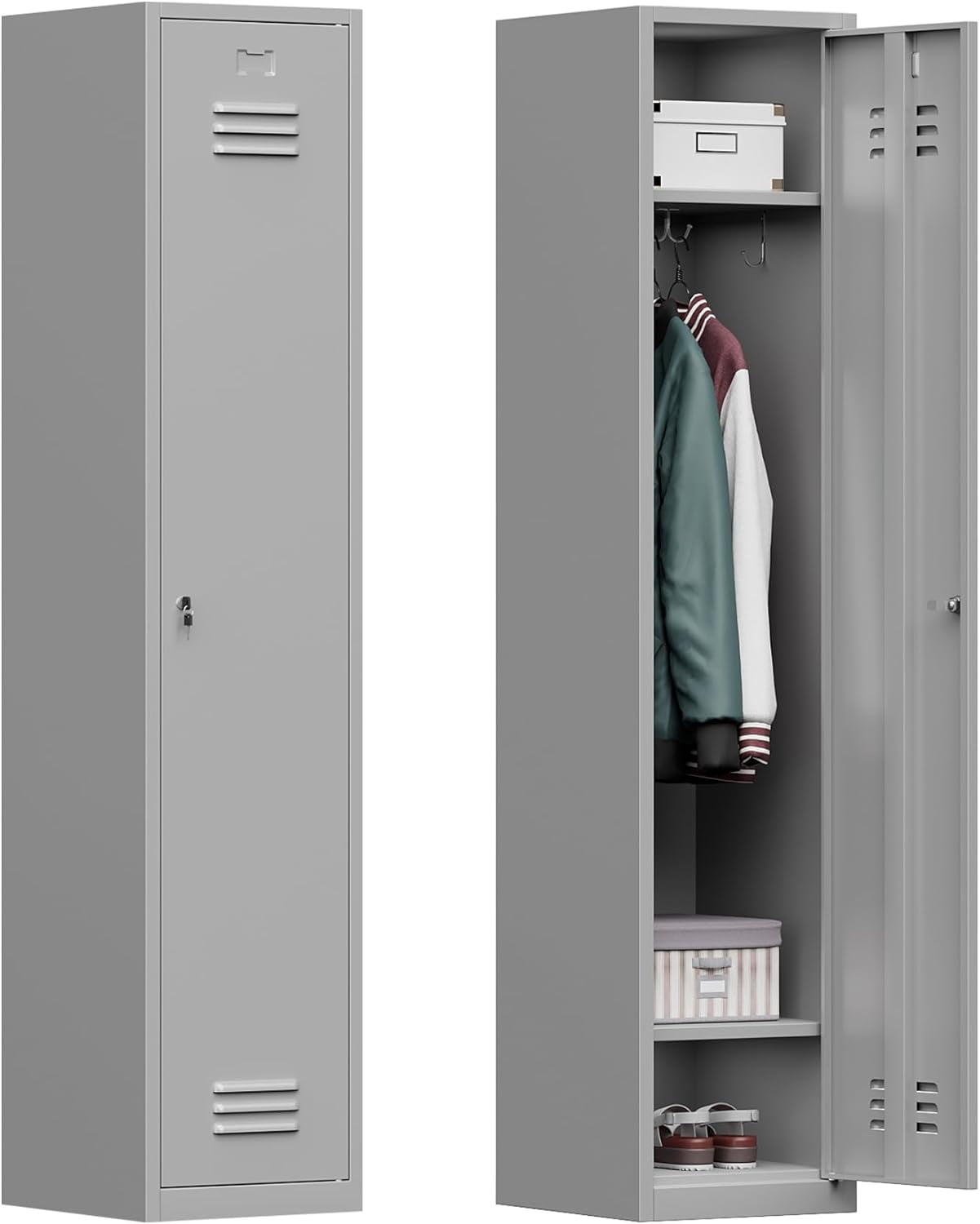 Metal Lockers for Employees with Keys, 71" Tall Steel Storage Cabinet ...