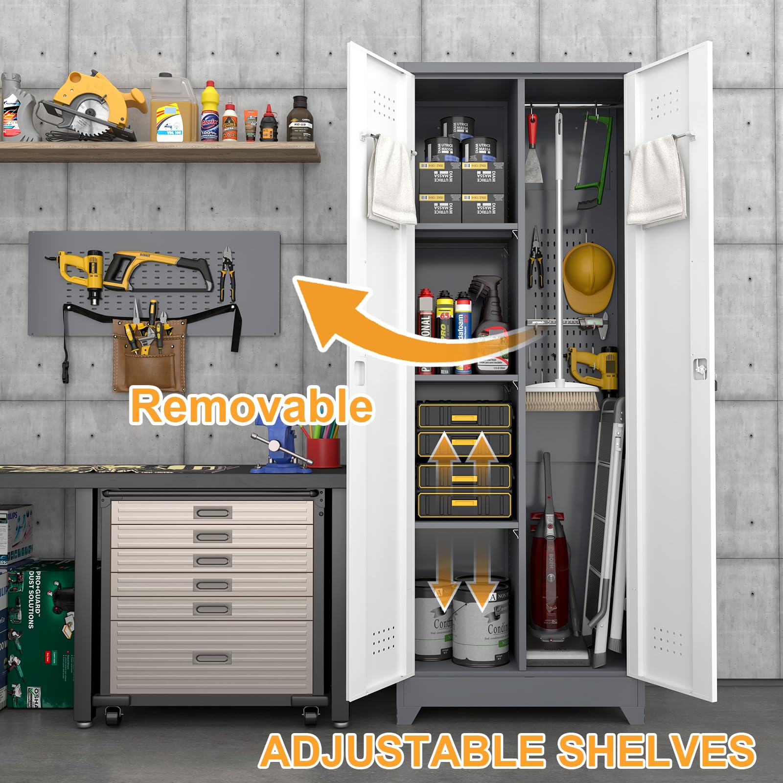 Metal Locking Storage Cabinet with Doors Shelves, Secure Tool Locker ...