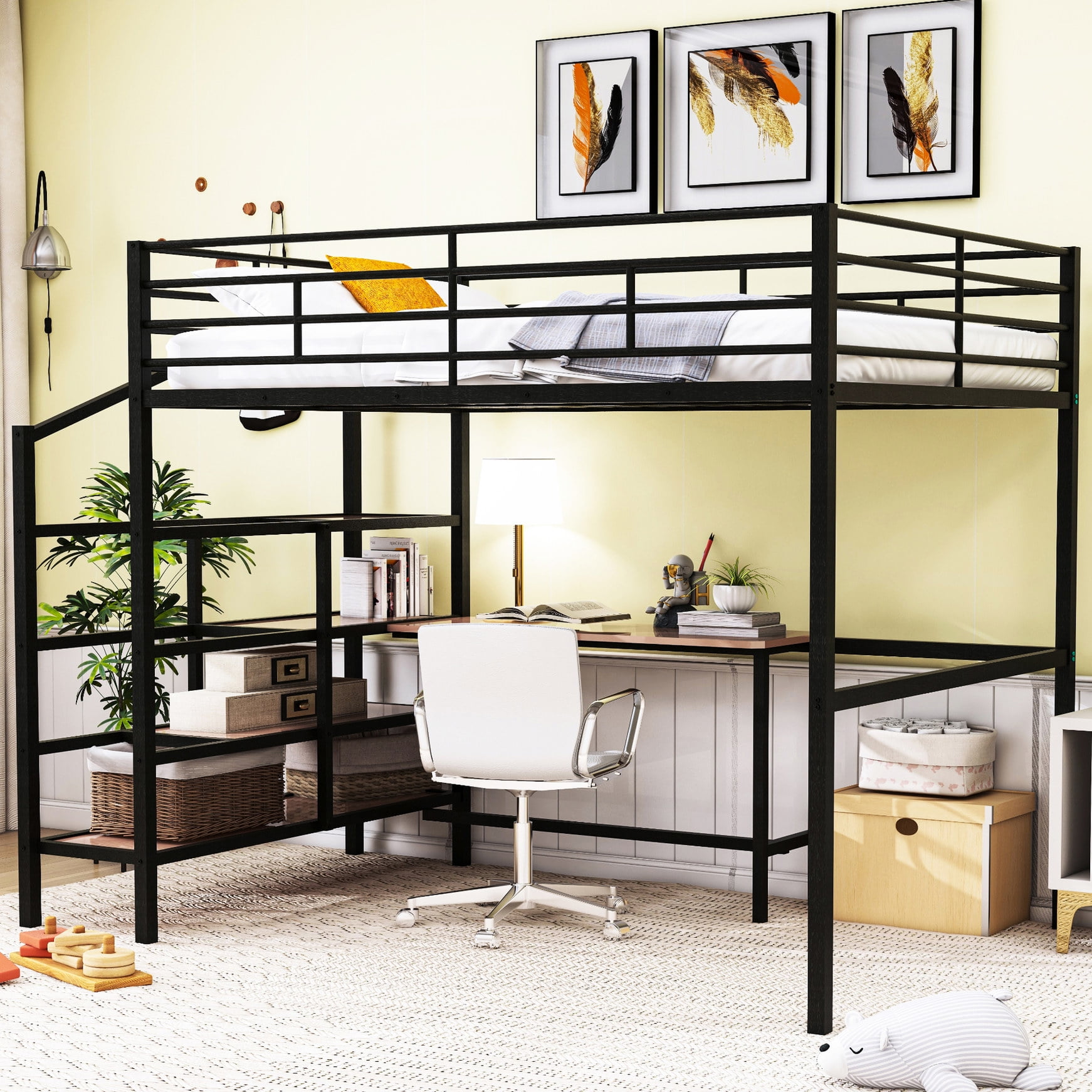 Metal Loft Bed Full - Size / Streamlined Metal Crafted Frame, 4 - Layer ...