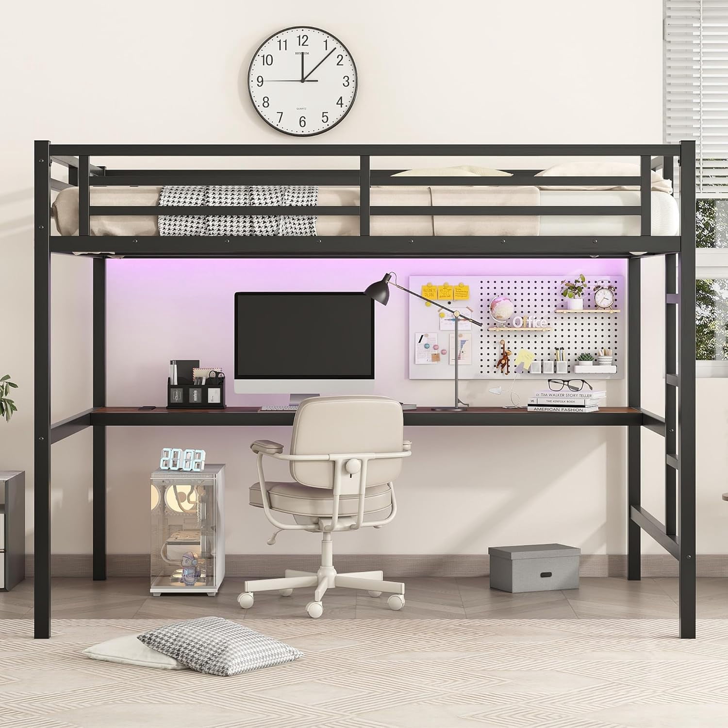 Metal Loft Bed Full XL Size with Power Outlet and LED Lighted, Heavy ...