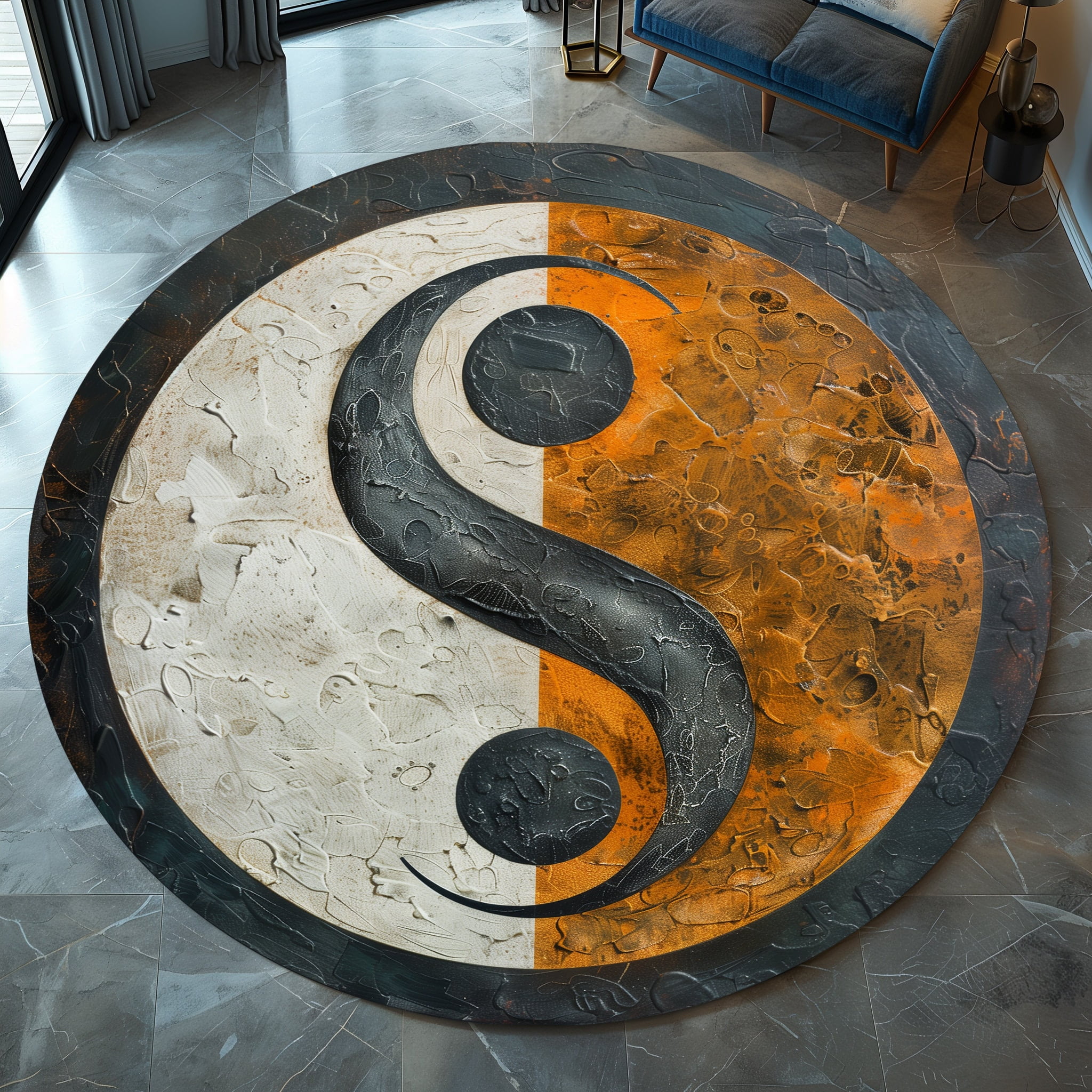 Metal Look Round Yin Yang Rug 6 ft = 180 cm - Walmart.com