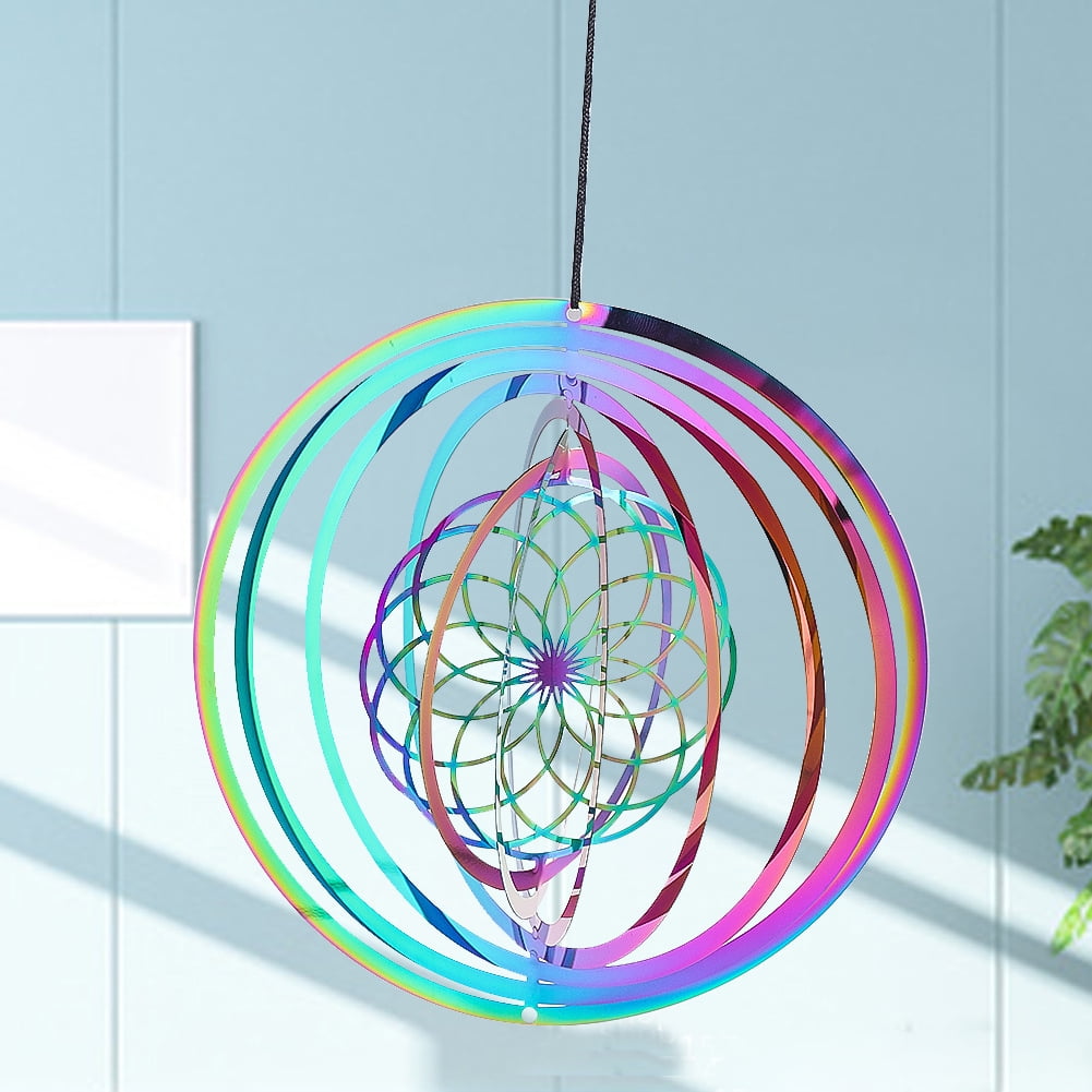 Metal Lotus Wind Spinner Hanging Rotating Wind Chime - Christmas 3D ...