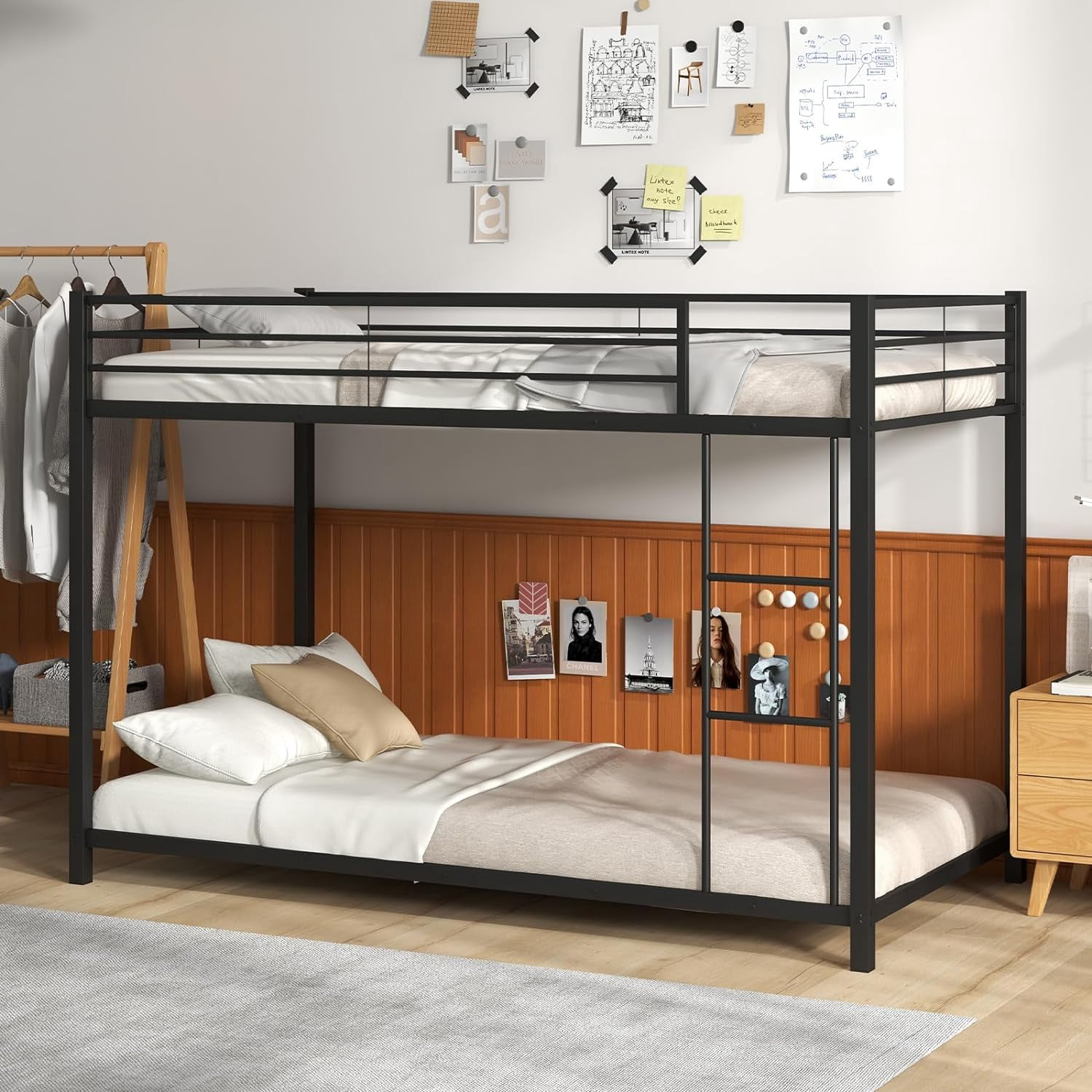 Metal Low Bunk Bed Twin Over Twin, Heavy Duty Bunk Bed for Kids Boys ...