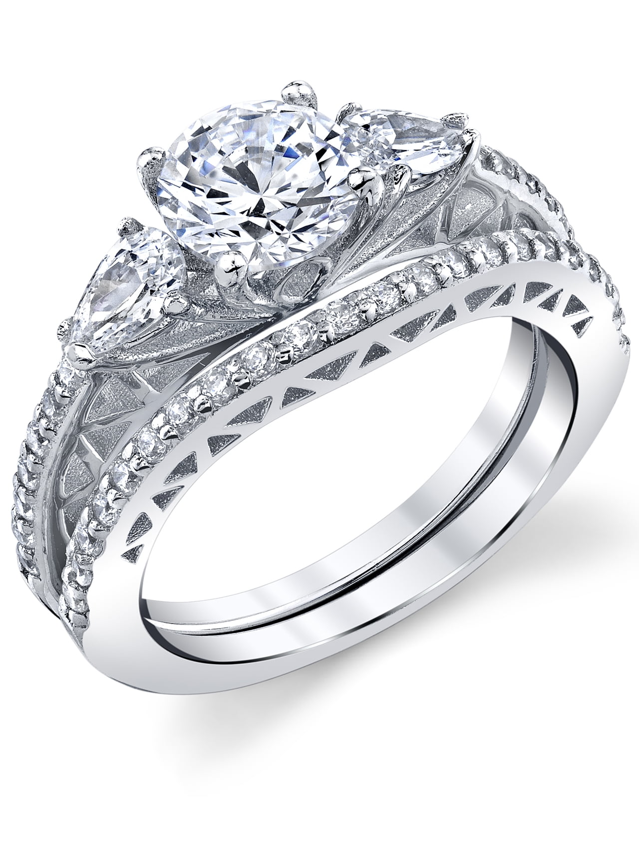 Metal Masters Womens 1.32Ct Sterling Silver 3Pc Round-cut Bridal Set ...