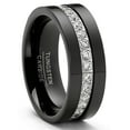 Metal Masters Mens 1.35Ct Tungsten Black Wedding Band Eternity Ring Cubic Zirconia Comfort-Fit ...
