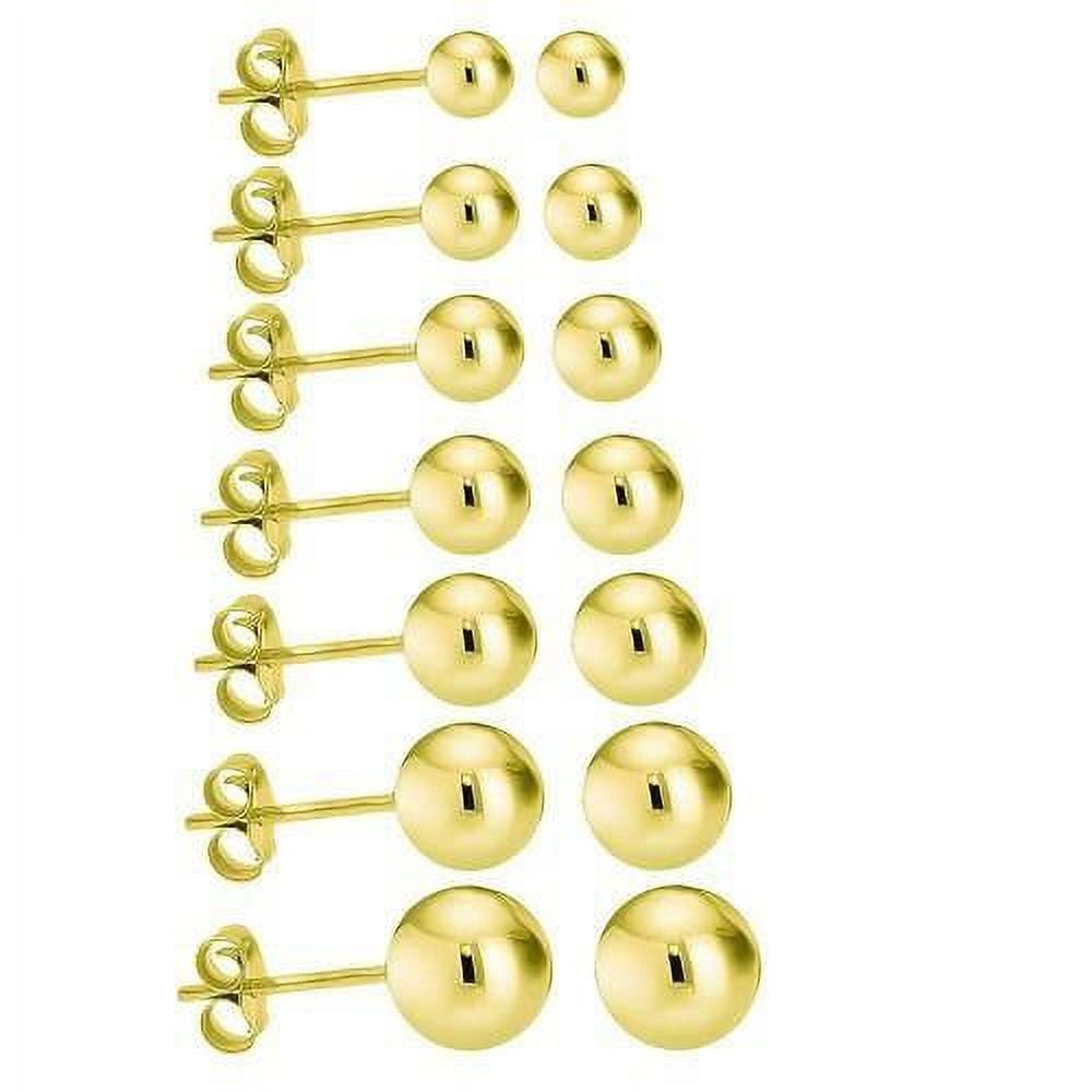 Metal Masters 14K Solid Gold Round Ball Stud Earrings Pushback Yellow ...