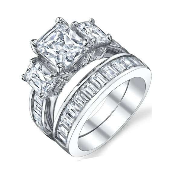 925 Sterling Silver Womens Baguette Cubic-Zirconia Engagement Ring Size ...