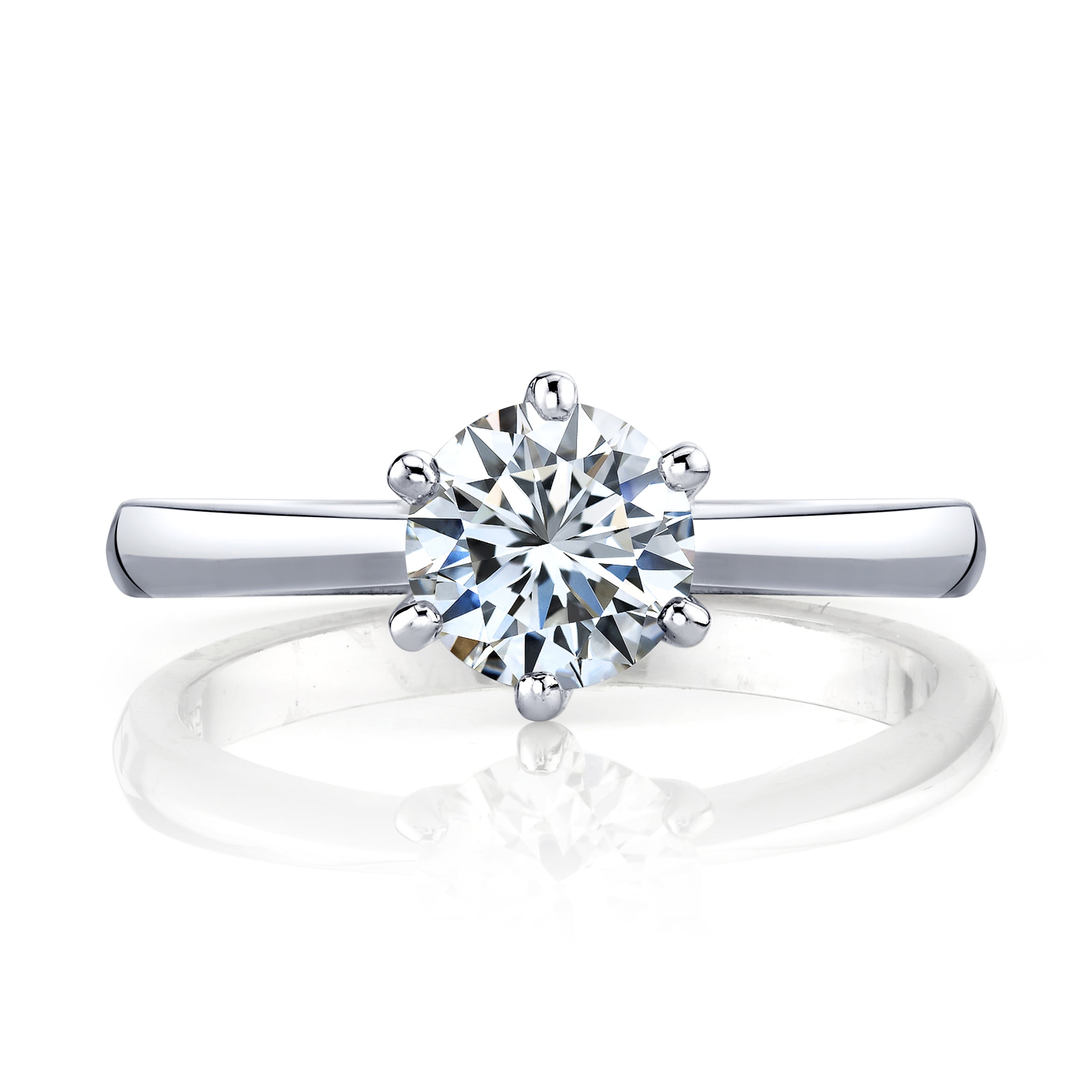 Metal Masters Womens 2Ct Round Brilliant Moissanite Sterling Silver 925 6-Prong Cathedral ...