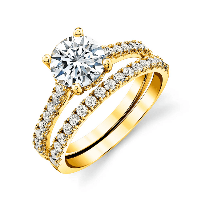 Metal Masters 2 Carat Round Cut Moissanite Halo Bridal Set Engagement