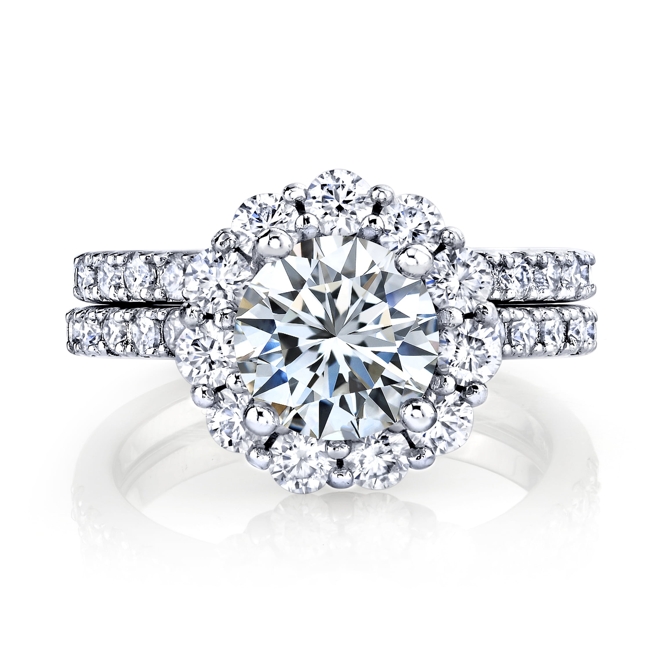 Metal Masters Crown Halo Bridal Set with 3.25Ct Round Moissanite, 18K ...
