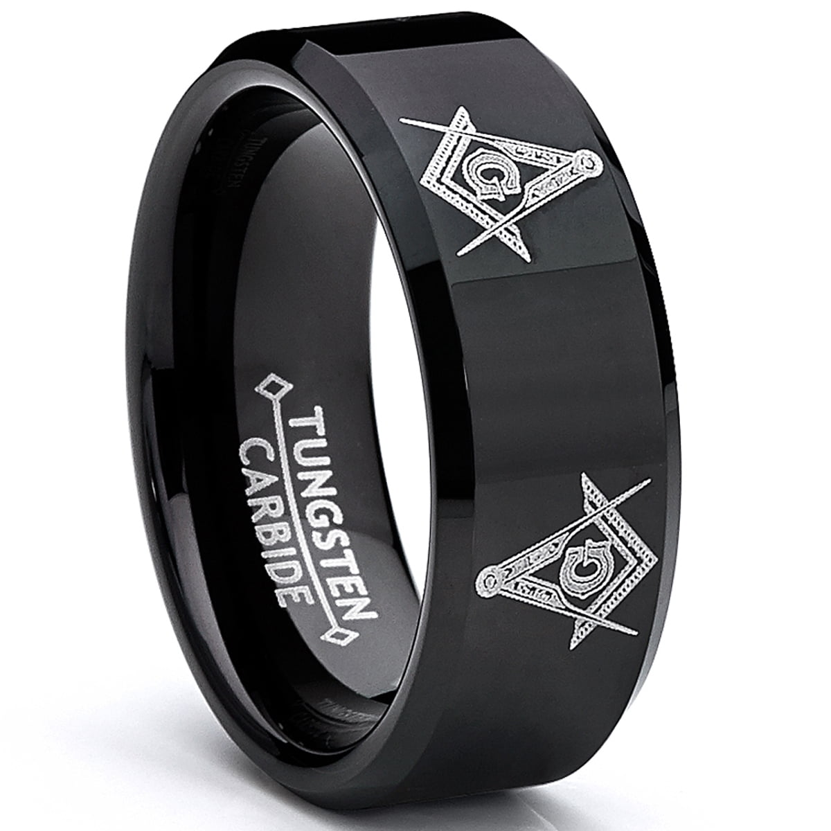 Metal Masters 8mm Black Freemason Masonic Tungsten Carbide Ring Mens ...