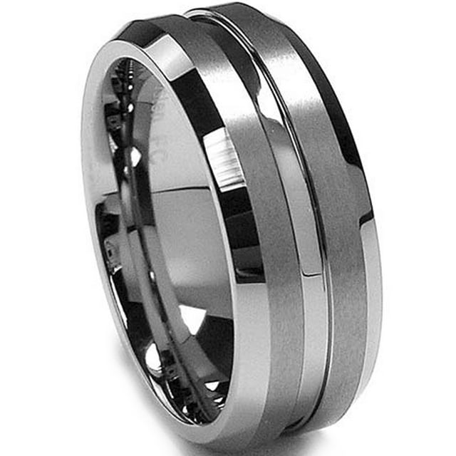 Metal Masters 8mm High-Polish Matte Finish Mens Tungsten Ring Wedding ...
