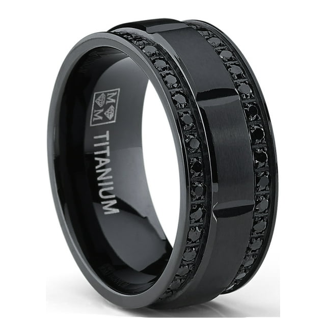 Metal Masters Men's Jewelry - 9MM Black Titanium Wedding Band with 1Ct Double Row Black Cubic ...