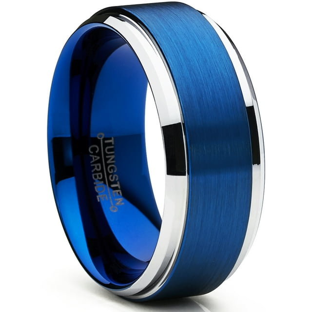 Metal Masters 9mm Men's Brushed Finish High Polish Beveled Edge Tungsten Carbide Wedding Band ...