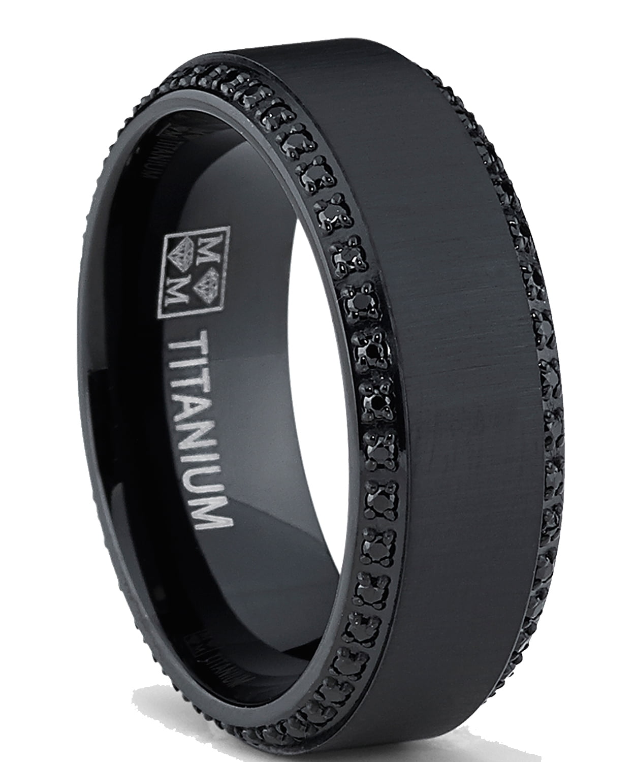 Metal Masters Black Titanium Mens Brushed Wedding Band Ring Black Cubic ...