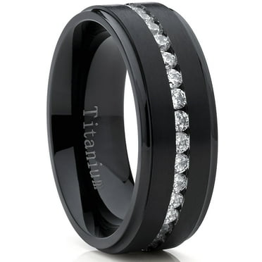 Metal Masters Mens Black Titanium Ring Wedding Engagement Band 9-Large Channel Set Black Cz 8mm ...