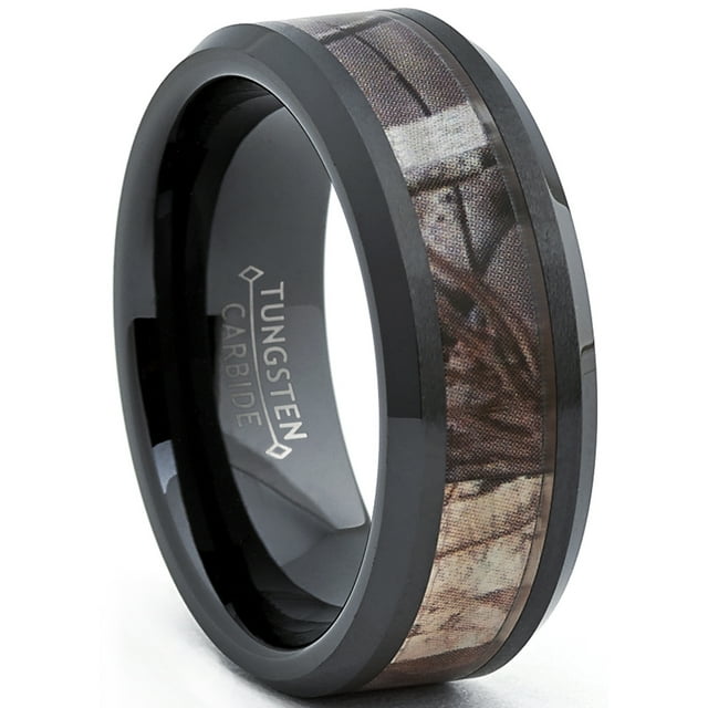 Metal Masters Black Tungsten Mens Hunting Camo Ring Comfort-Fit Band ...