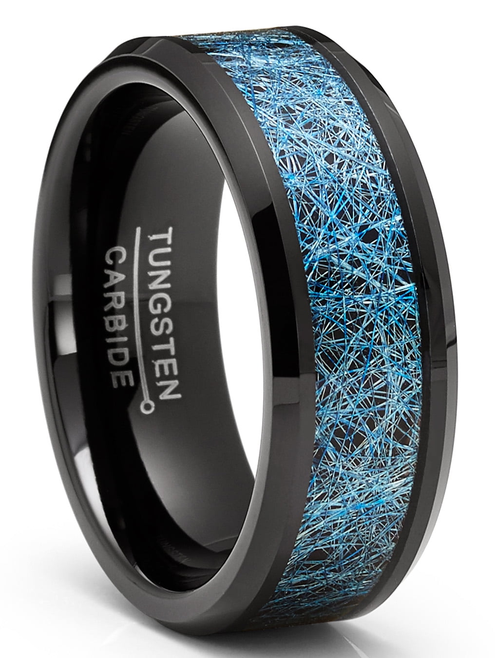 Metal Masters Mens Blue Silk Thread Tungsten Carbide Ring Black Wedding ...