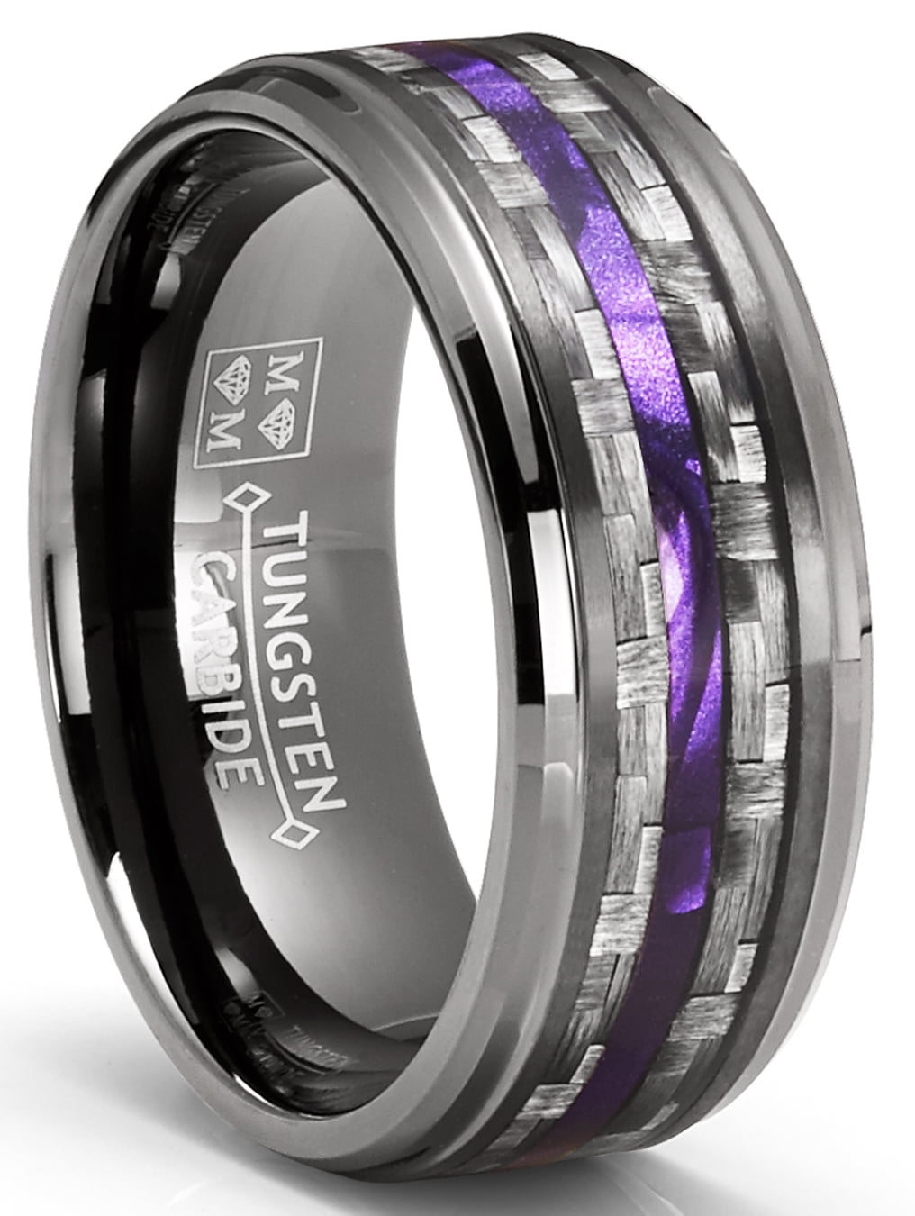 Metal Masters Mens Carbon Fiber Tungsten Carbide Ring Purple Wood ...