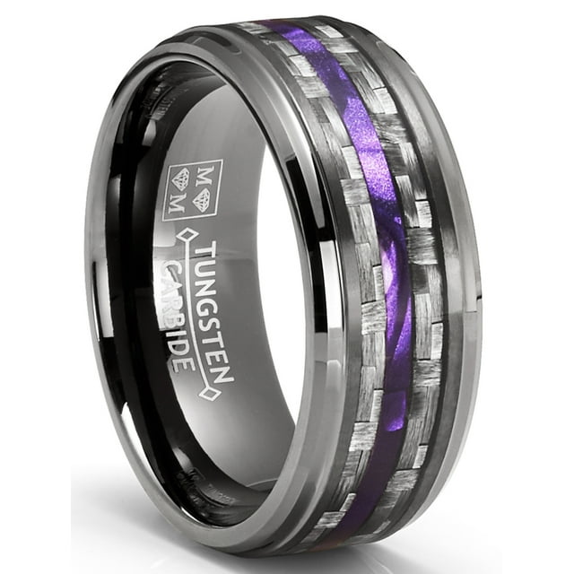 Metal Masters Mens Carbon Fiber Tungsten Carbide Ring Purple Wood ...