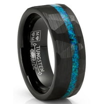 Metal Masters Men's 8MM Tungsten Carbide Wedding Band with Dome Design and Real Blue Wood Inlay ...