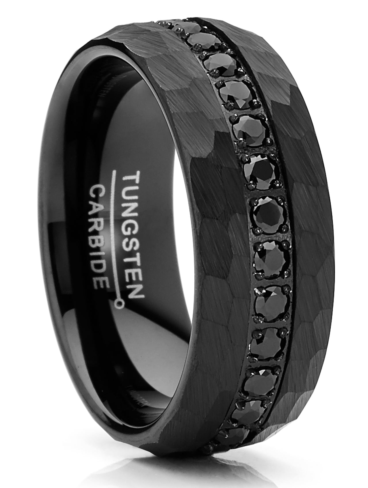 Metal Masters Men Tungsten Black Wedding Band Hammered Eternity Ring Cz ...