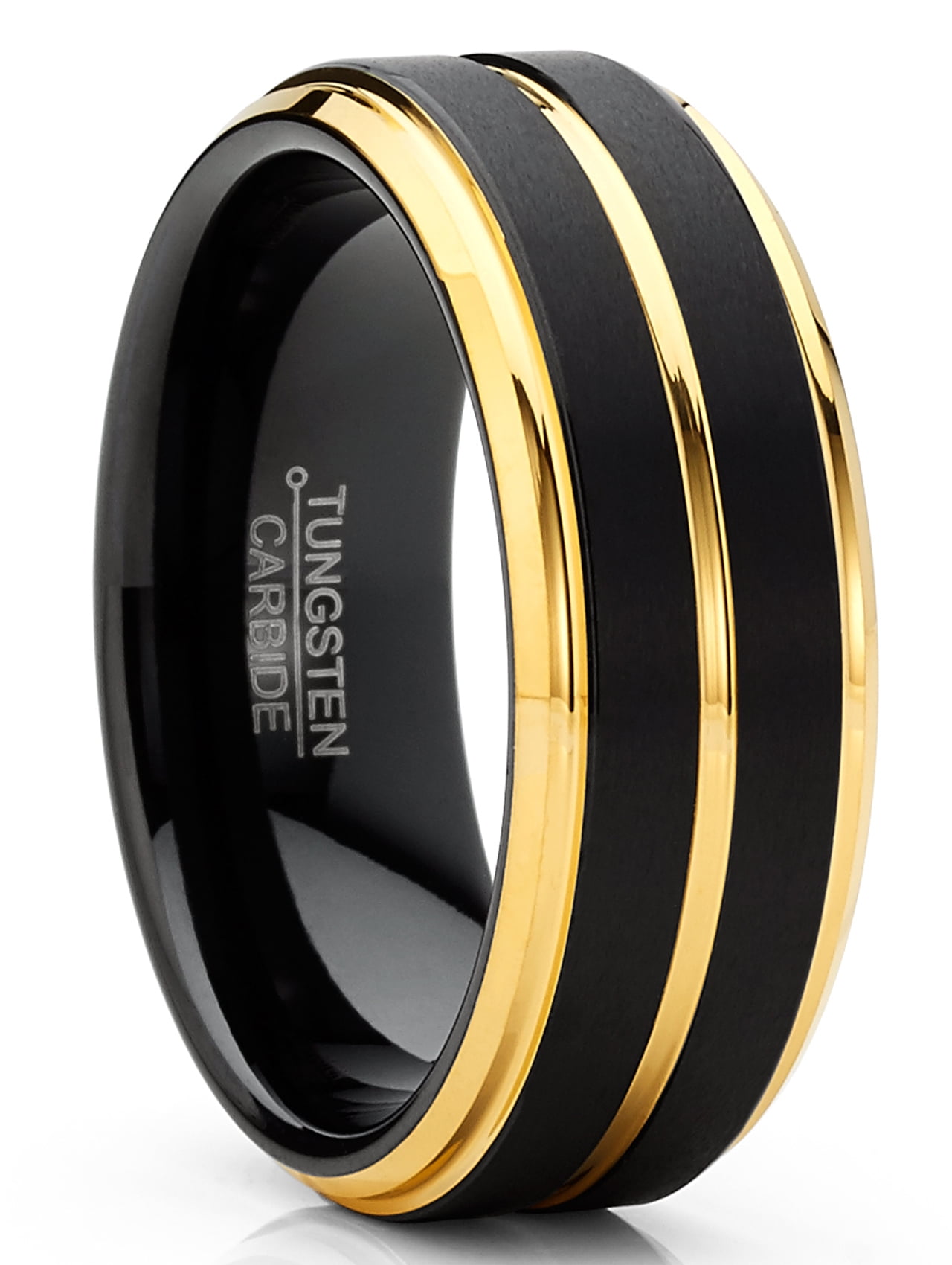 Metal Masters Men Tungsten Two-Tone Wedding Band Grooved Ring 8mm Black ...