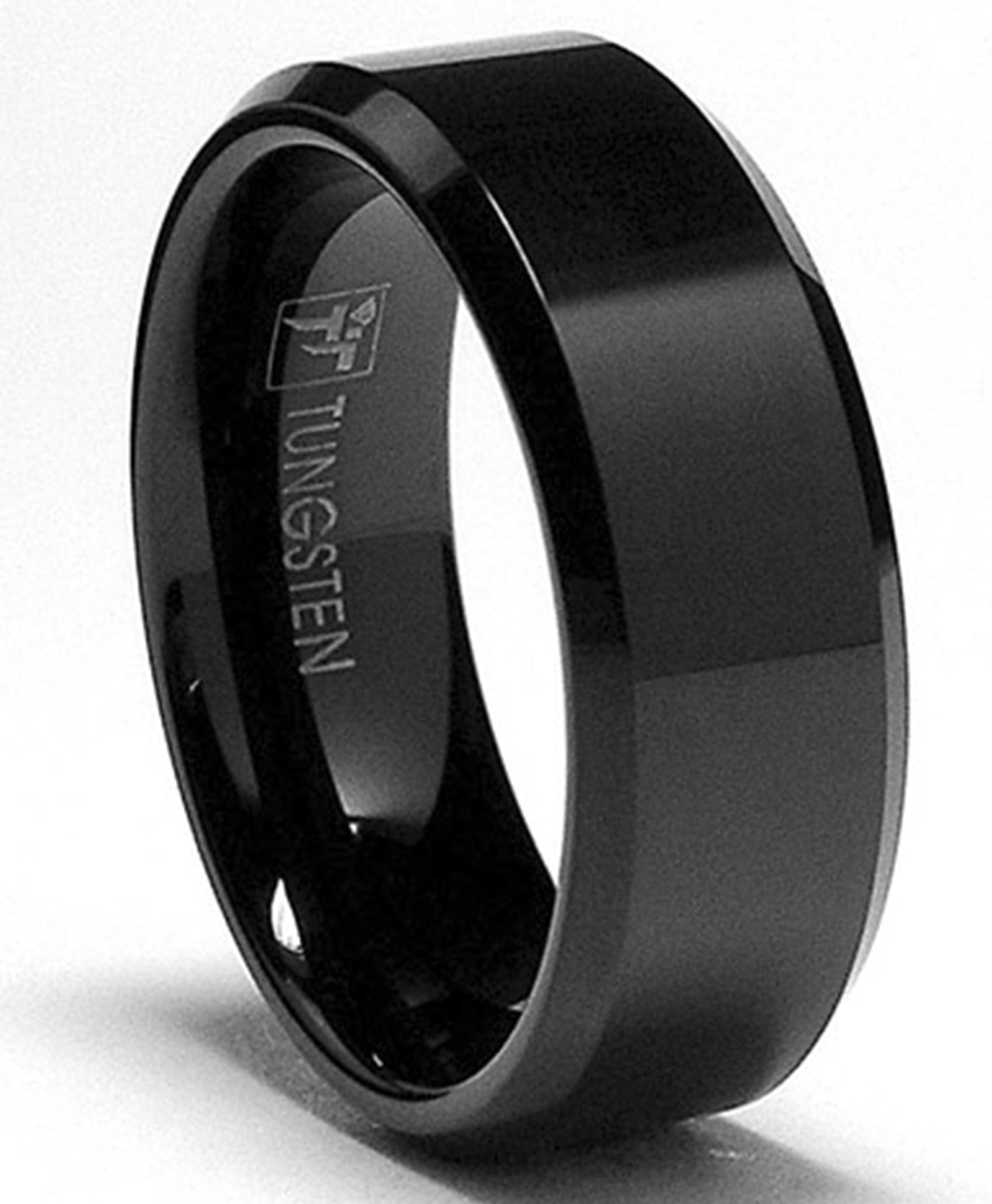 Metal Masters Mens 8mm Black High-Polish Beveled Edge Tungsten Carbide ...