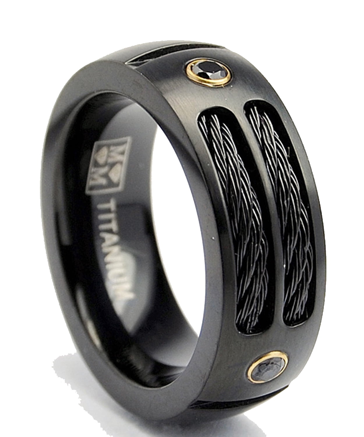 Metal Masters Mens 8mm Black Titanium Ring Wedding Band Black Cubic Zirconia Black Twisted ...