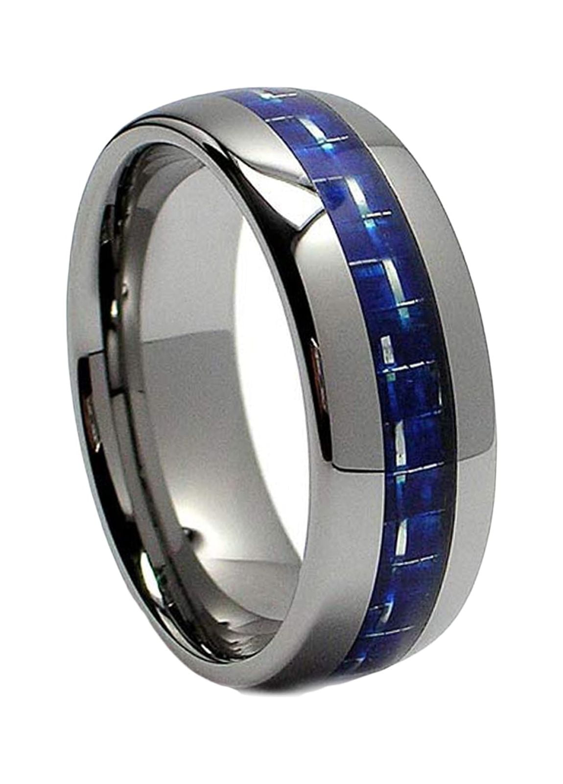 Metal Masters Mens 8mm Dome Tungsten Carbide Ring Wedding Band Blue Carbon Fiber Inlay - Walmart.com