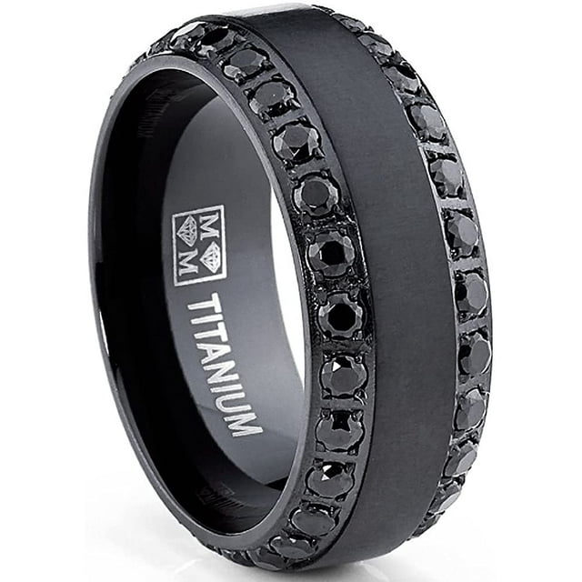 Metal Masters Mens .9Ct Black Titanium Dome Brushed Finished Wedding Band Engagement Ring Black ...