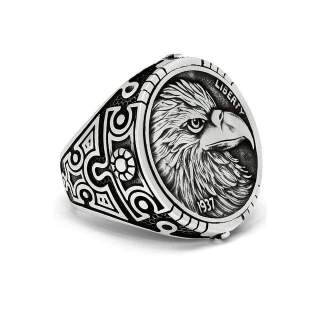 Metal Masters Mens American Eagle Coined Signet Ring 1937 Liberty Sterling Silver 925 25mm ...