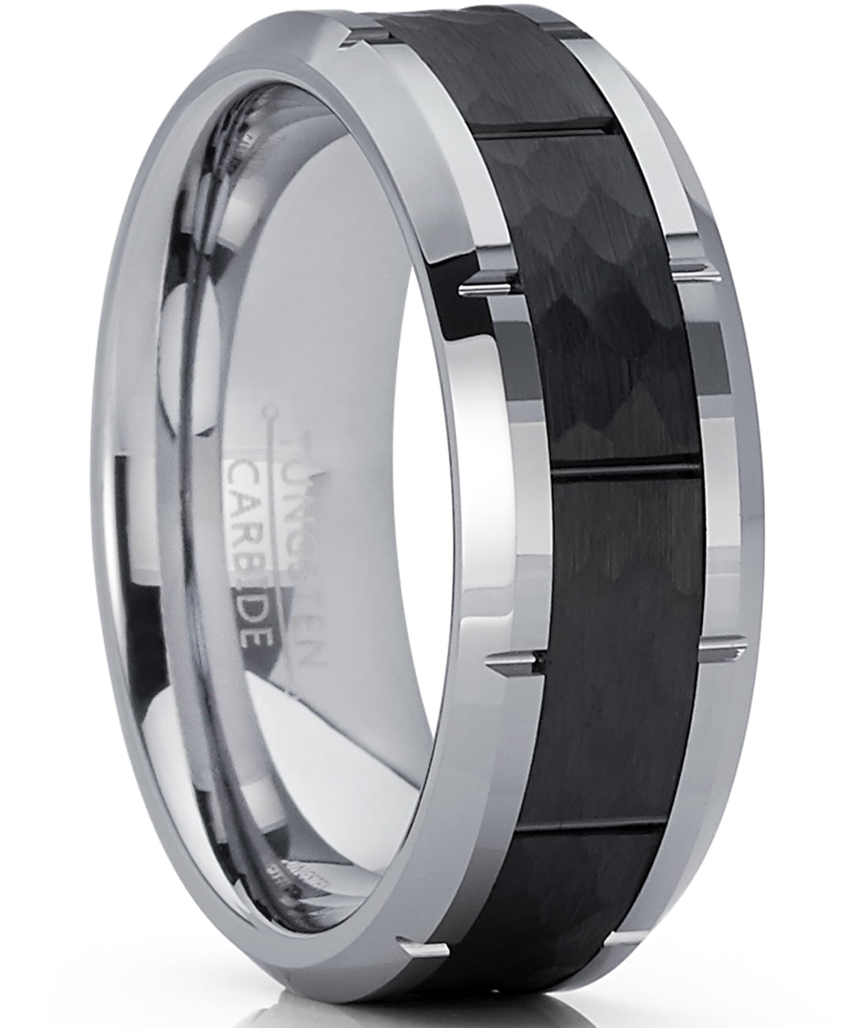 Metal Masters Mens Black Hammered Grooved Tungsten Carbide Wedding Band Ring 8mm Comfort-Fit 8 ...