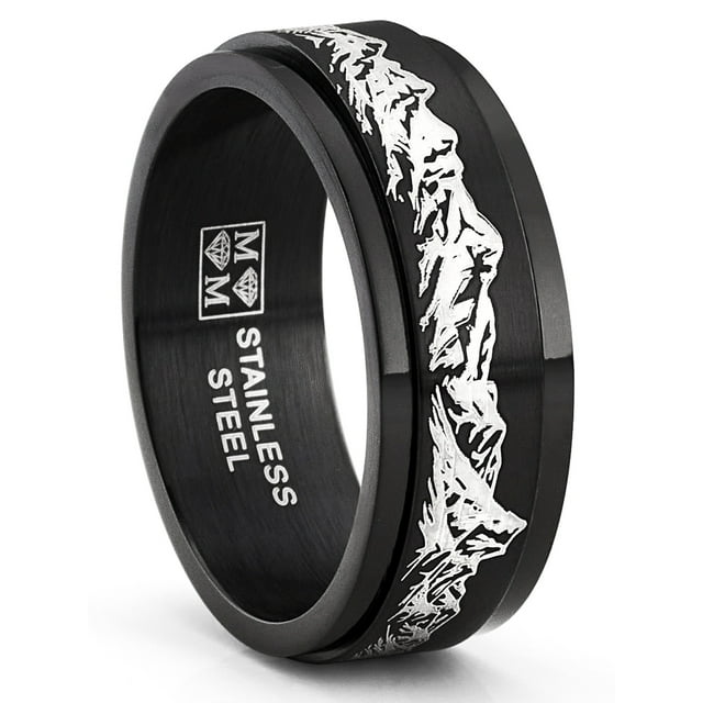 Metal Masters Mens Black Stainless Steel Fidget Ring Anxiety Wedding ...