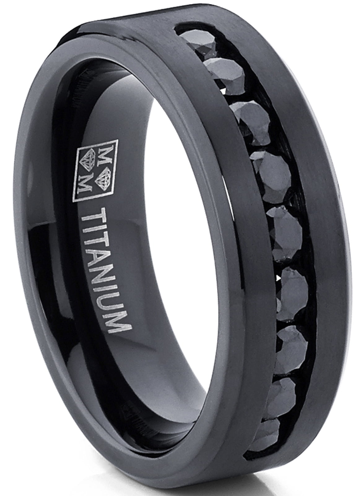 Metal Masters Mens Black Titanium Ring Wedding Engagement Band 9-Large Channel Set Black Cz 8mm ...
