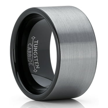 Metal Masters Men's Two-Tone Tungsten Ring Black Brushed Wedding Band 9MM - Walmart.com