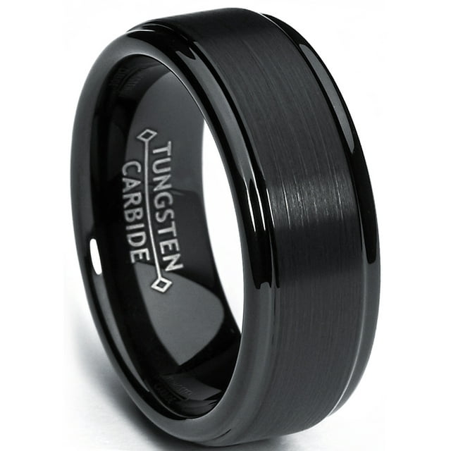 Metal Masters Mens Black Tungsten Ring Matte Finish High-Polish Wedding Band 8mm Comfort-fit ...