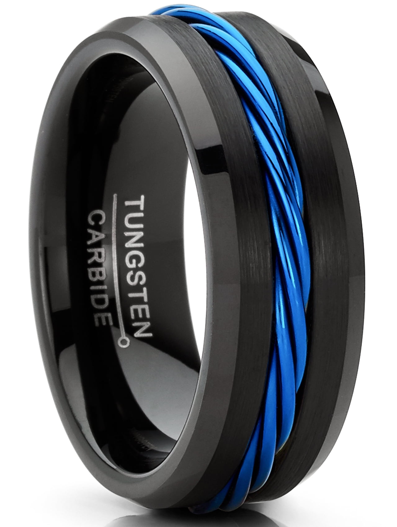 Metal Masters Mens Blue Cable Inlay Tungsten Ring Black Wedding Band 8mm - Walmart.com