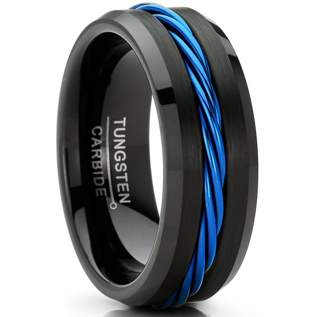 Metal Masters Men's Blue Cable Inlay Tungsten Ring Black Wedding Band 8MM Sizes 7-15 - Walmart.com