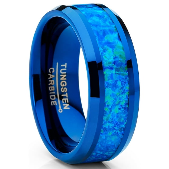 Metal Masters Mens Blue Green Crushed Opal Tungsten Wedding Band Ring Comfort-Fit 8mm - Walmart.com