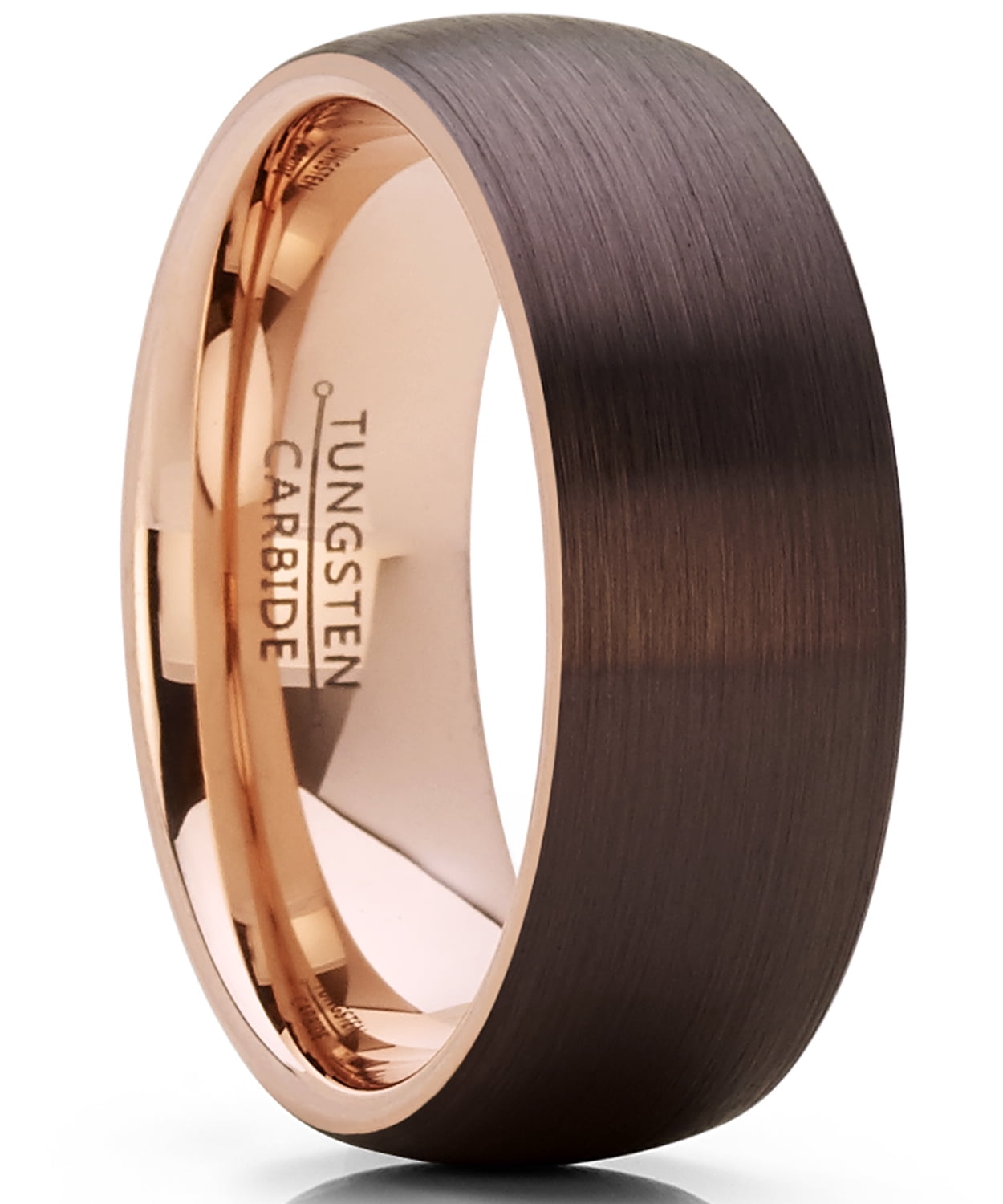 Metal Masters Mens Chocolate Brown Rosetone Tungsten Carbide Wedding Band Ring Brushed Dome ...