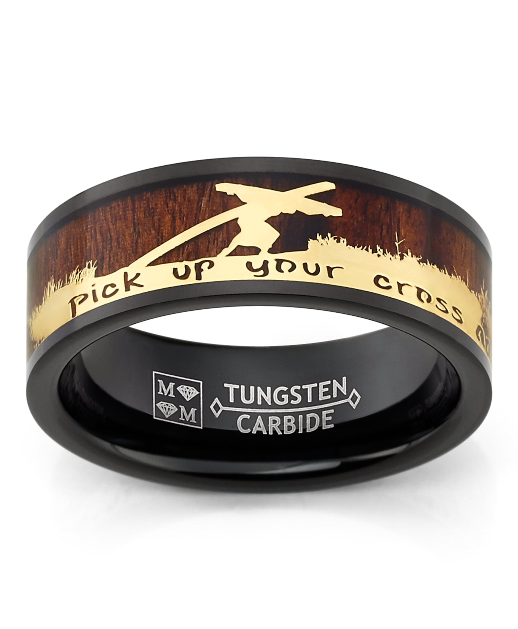 Metal Masters Mens Christian Tungsten Ring Jesus Carrying Cross Bible ...