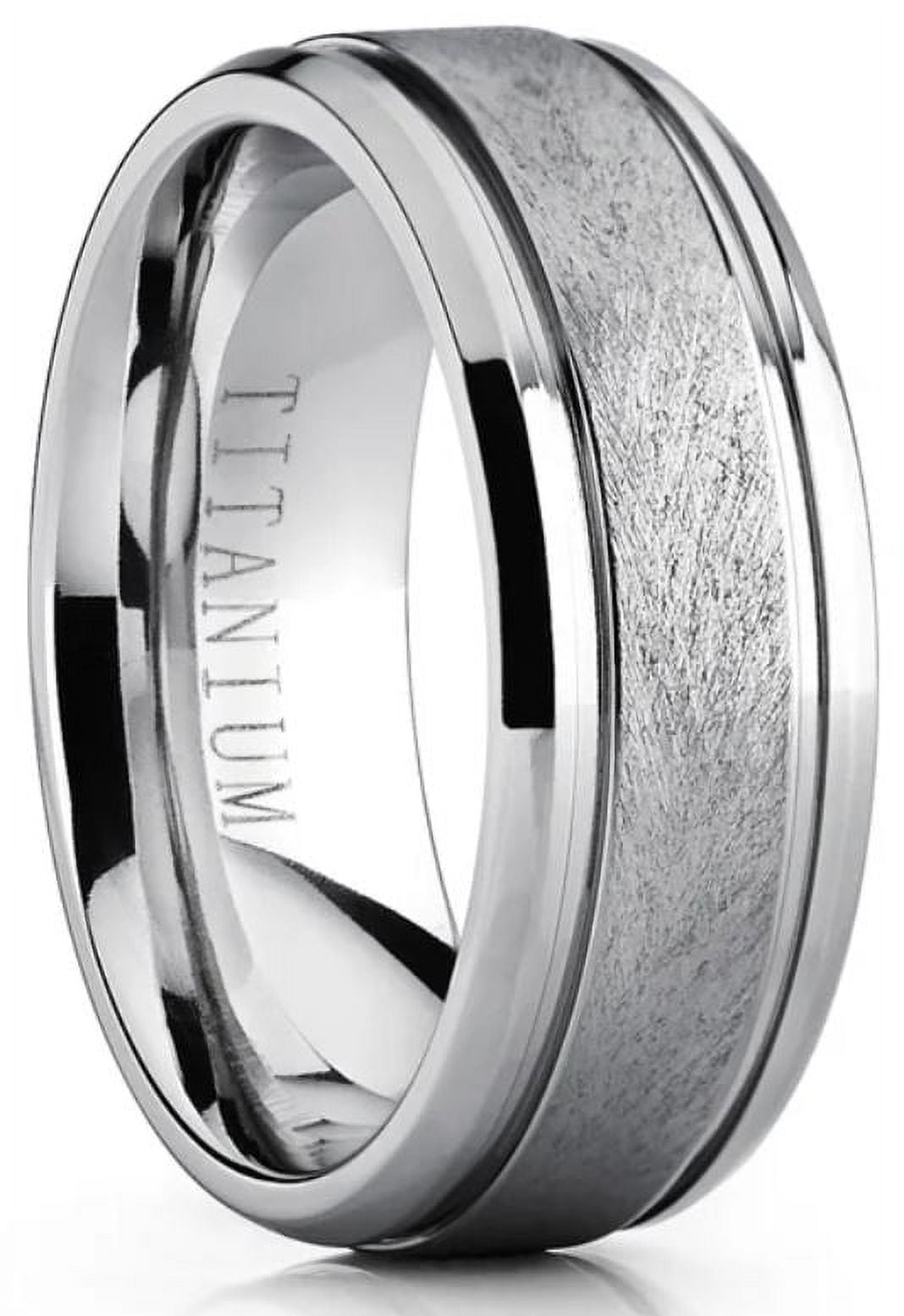 Metal Masters Mens Grooved Titanium Wedding Band Ring Textured Brushed ...