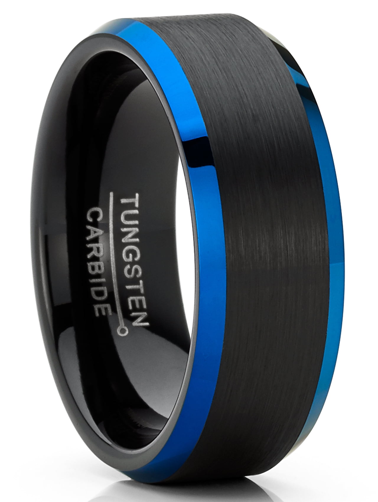 Metal Masters Mens High-Polish Black Blue Tungsten Ring Wedding Band ...