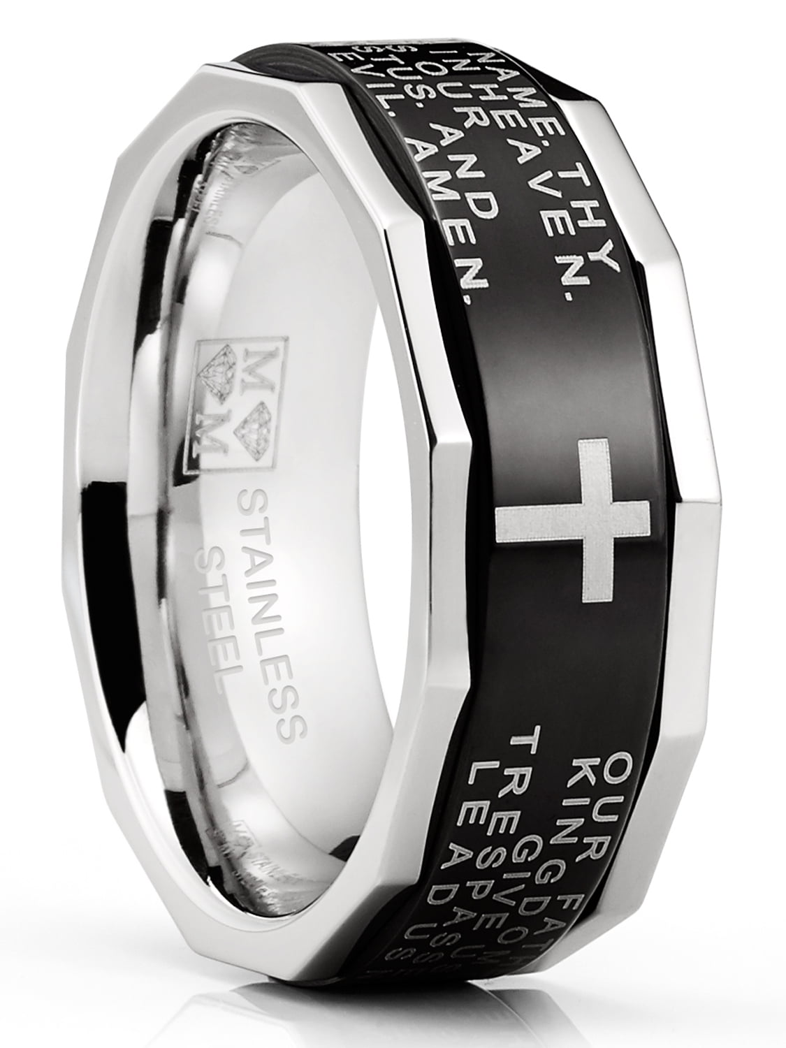 Metal Masters Mens Lords Prayer Stainless Steel Ring Christian Cross ...