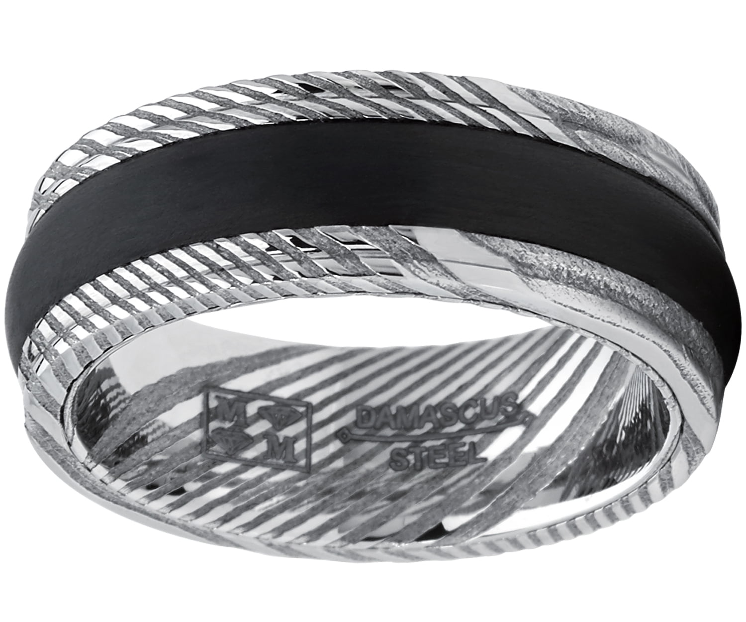 Metal Masters Mens Ribbed Damascus Steel Ring Comfort-Fit Band Solid ...