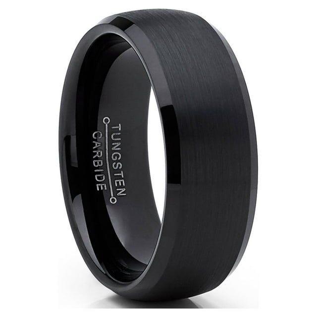 Metal Masters Men's Black Tungsten 8MM Dome Wedding Band, Comfort-fit ...