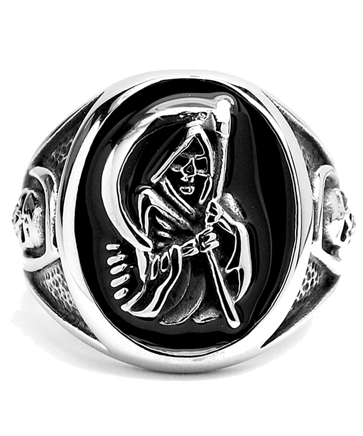 Metal Masters Mens Stainless Steel Casted Grim Reaper Ring Enamel ...